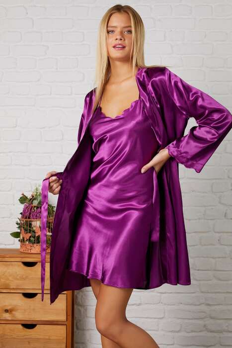 AYYILDIZ KADIN EKRU SATEN GECELİK SABAHLIK TAKIM 3978 Gecelik ...